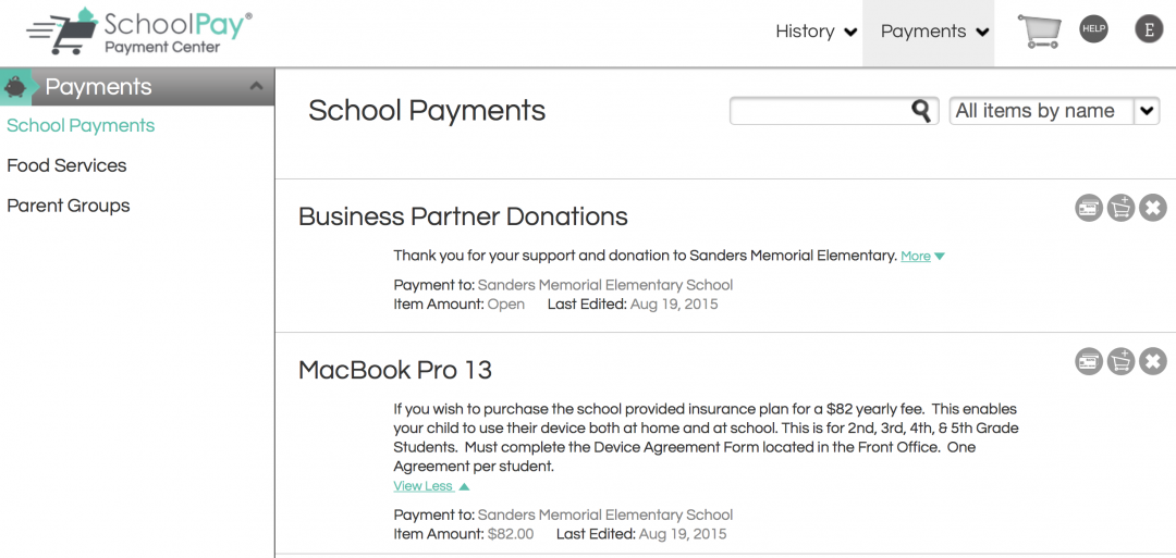SchoolPay | Sanders Memorial Elementary School